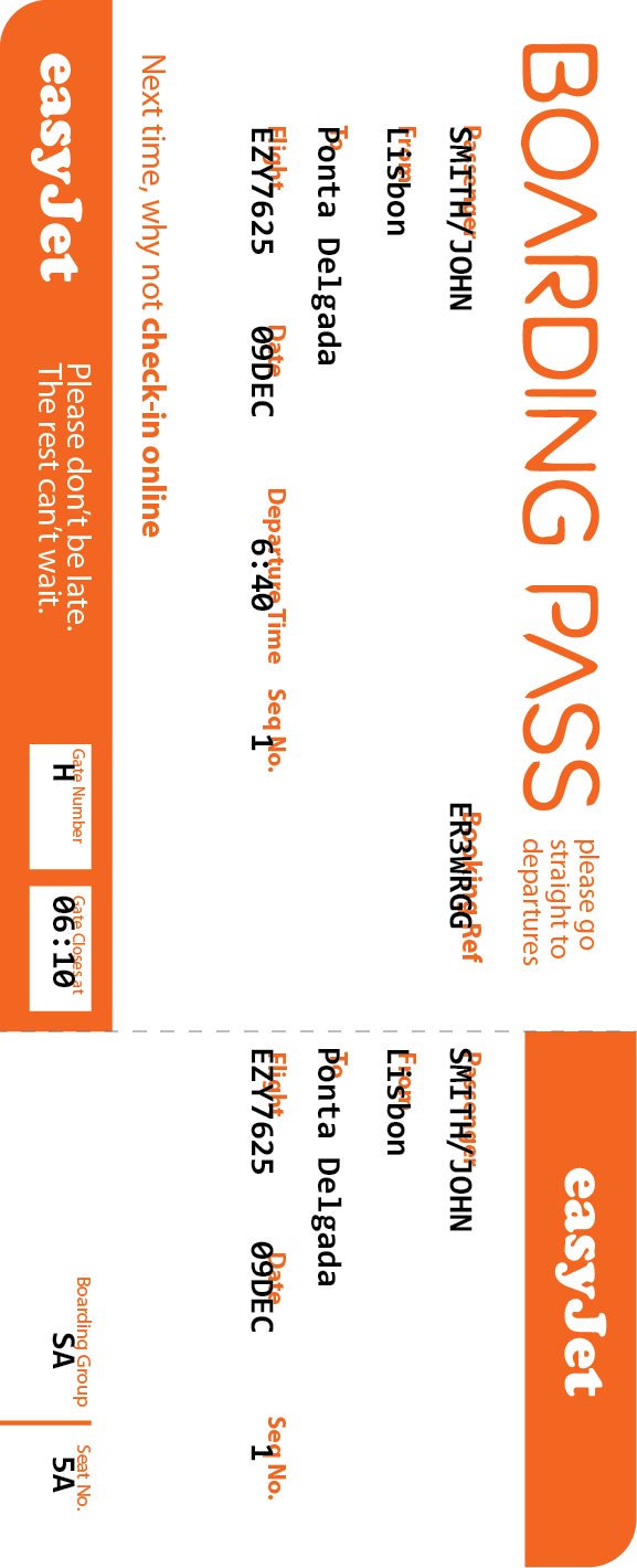 Easyjet Boarding Pass Ticket
