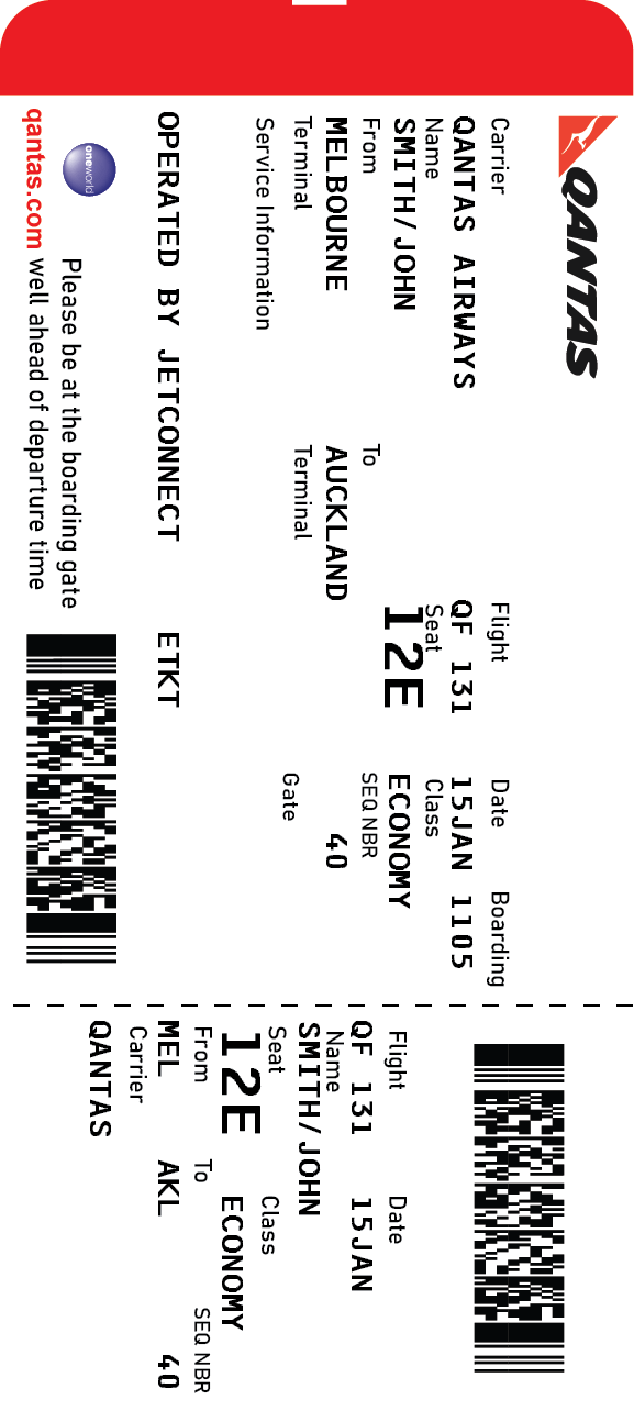 Qantas Airlines Boarding Pass Ticket