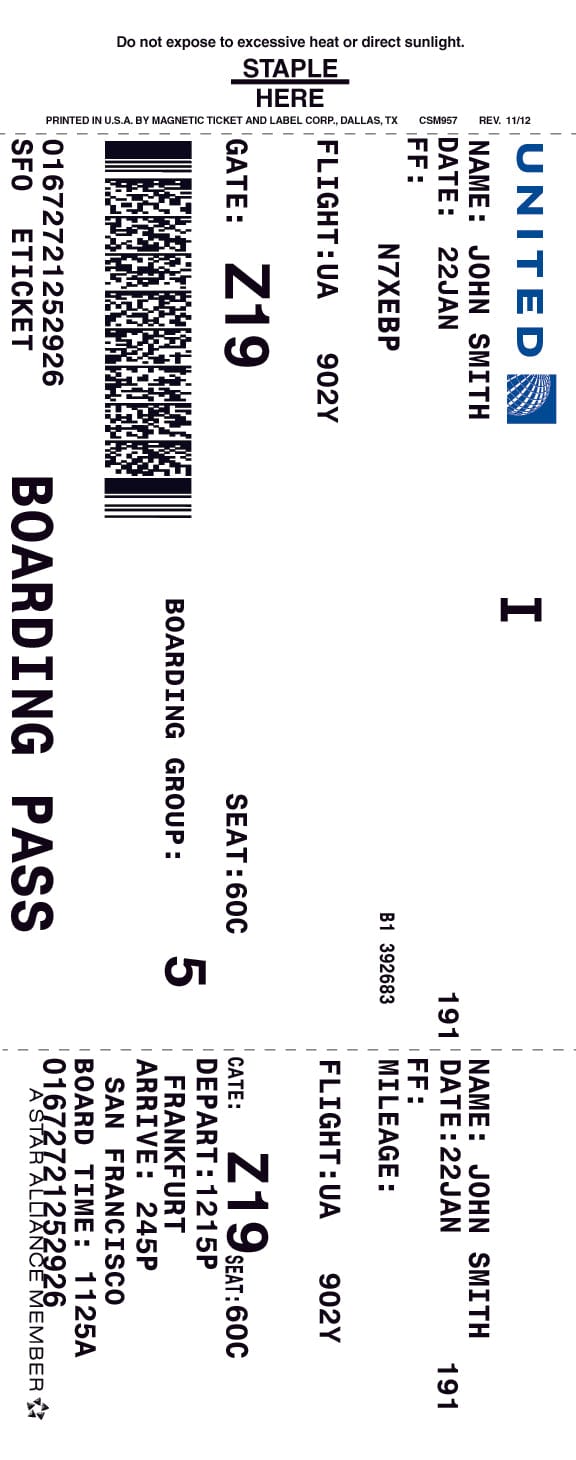 United Airlines Boarding Pass Ticket